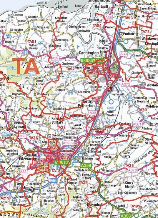 Taunton - TA - Postcode Sector Wall Map