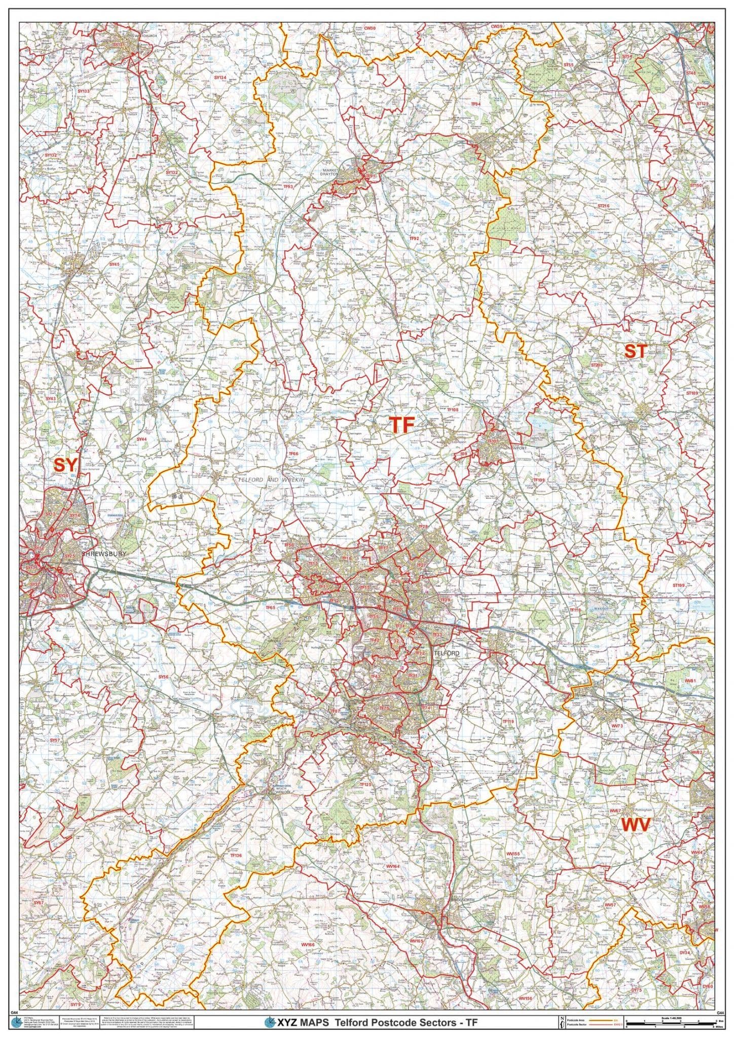Telford - TF - Postcode Sector Wall Map