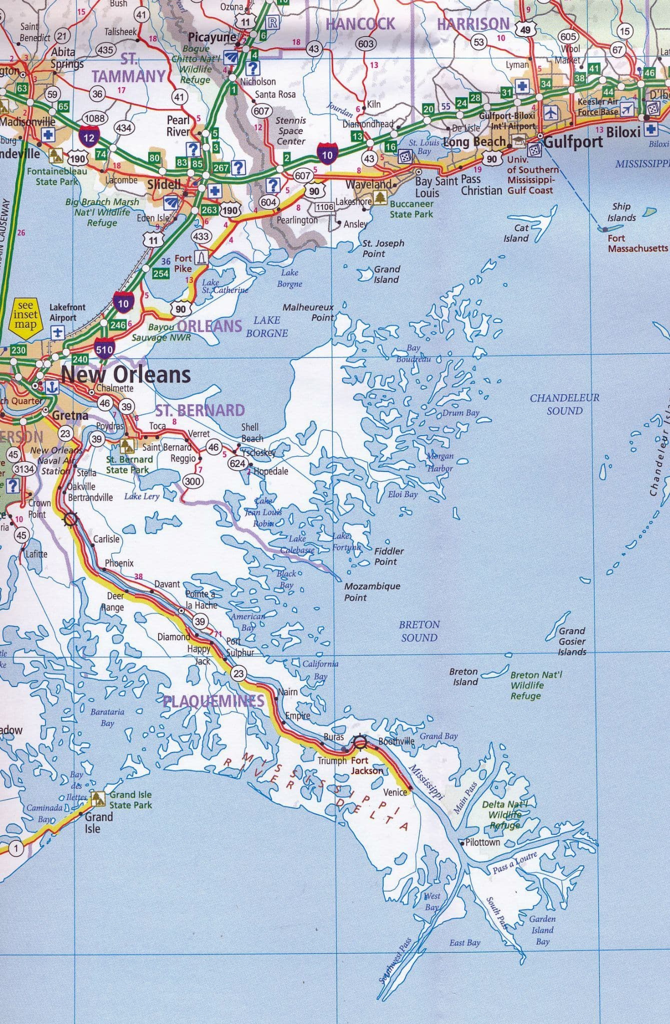 The Deep South Driving Map - Hallwag 10