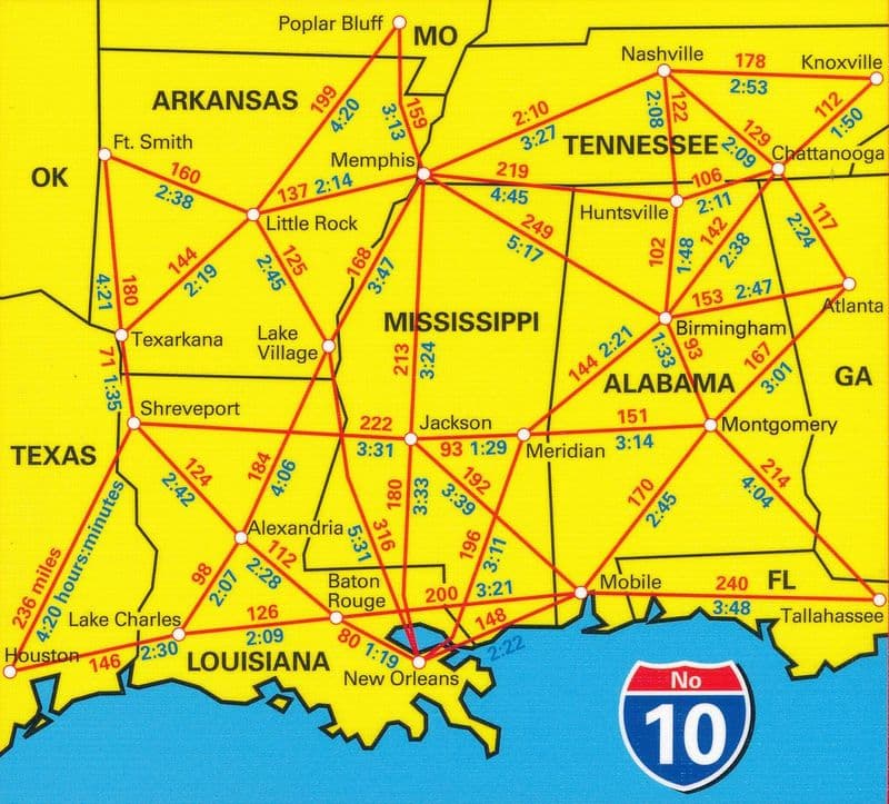 The Deep South Driving Map - Hallwag 10