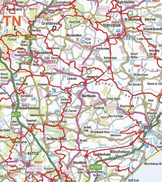 Tonbridge - TN - Postcode Sector Wall Map
