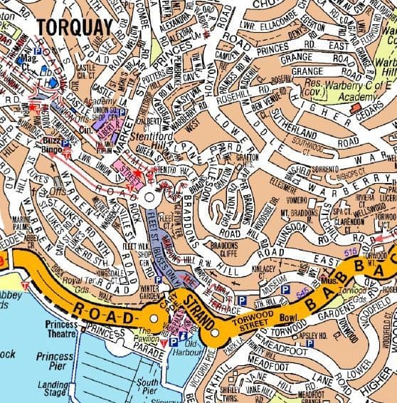 Torquay City Centre A-Z Street Wall Map