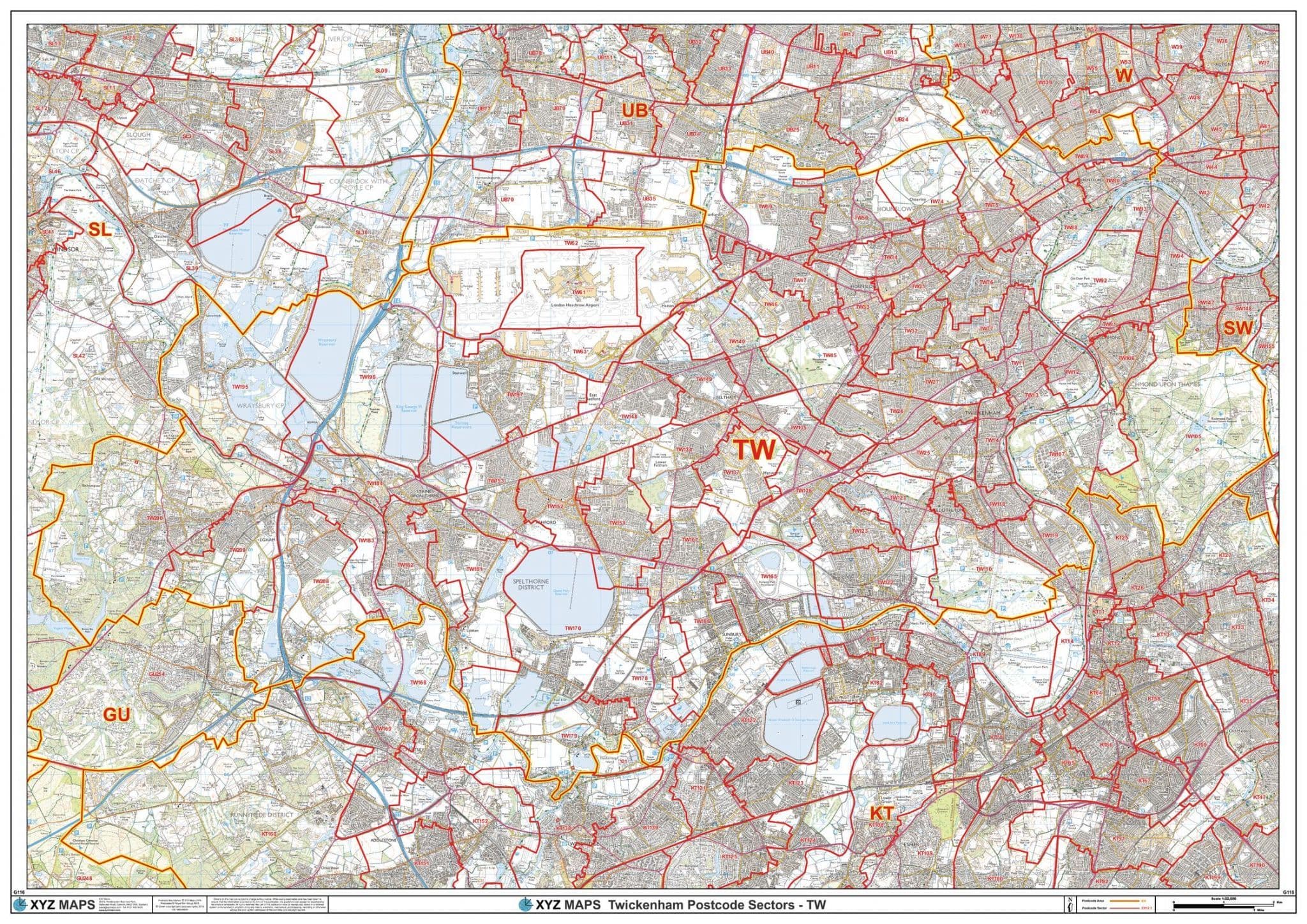 Twickenham - TW - Postcode Sector Wall Map