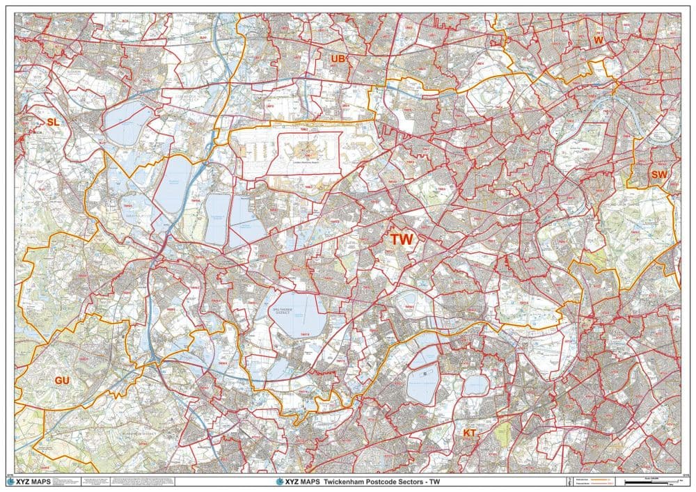 Twickenham - TW - Postcode Sector Wall Map