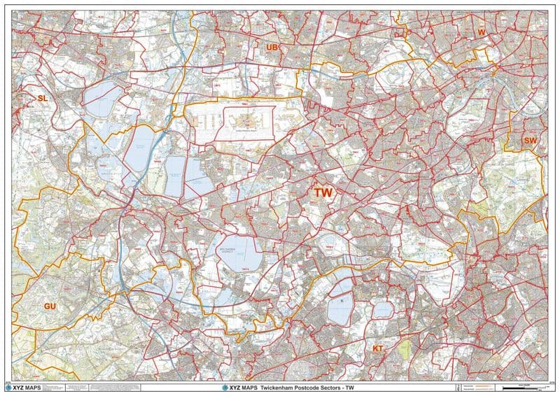 Twickenham - TW - Postcode Sector Wall Map