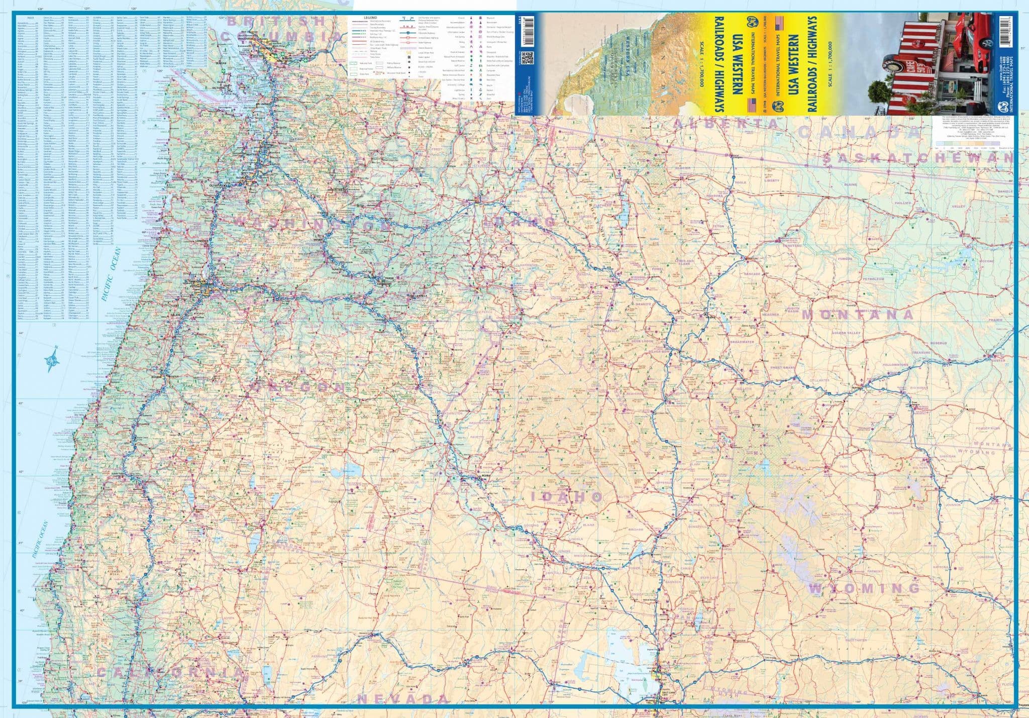 USA Western Railroads & Highways Travel Map - ITM