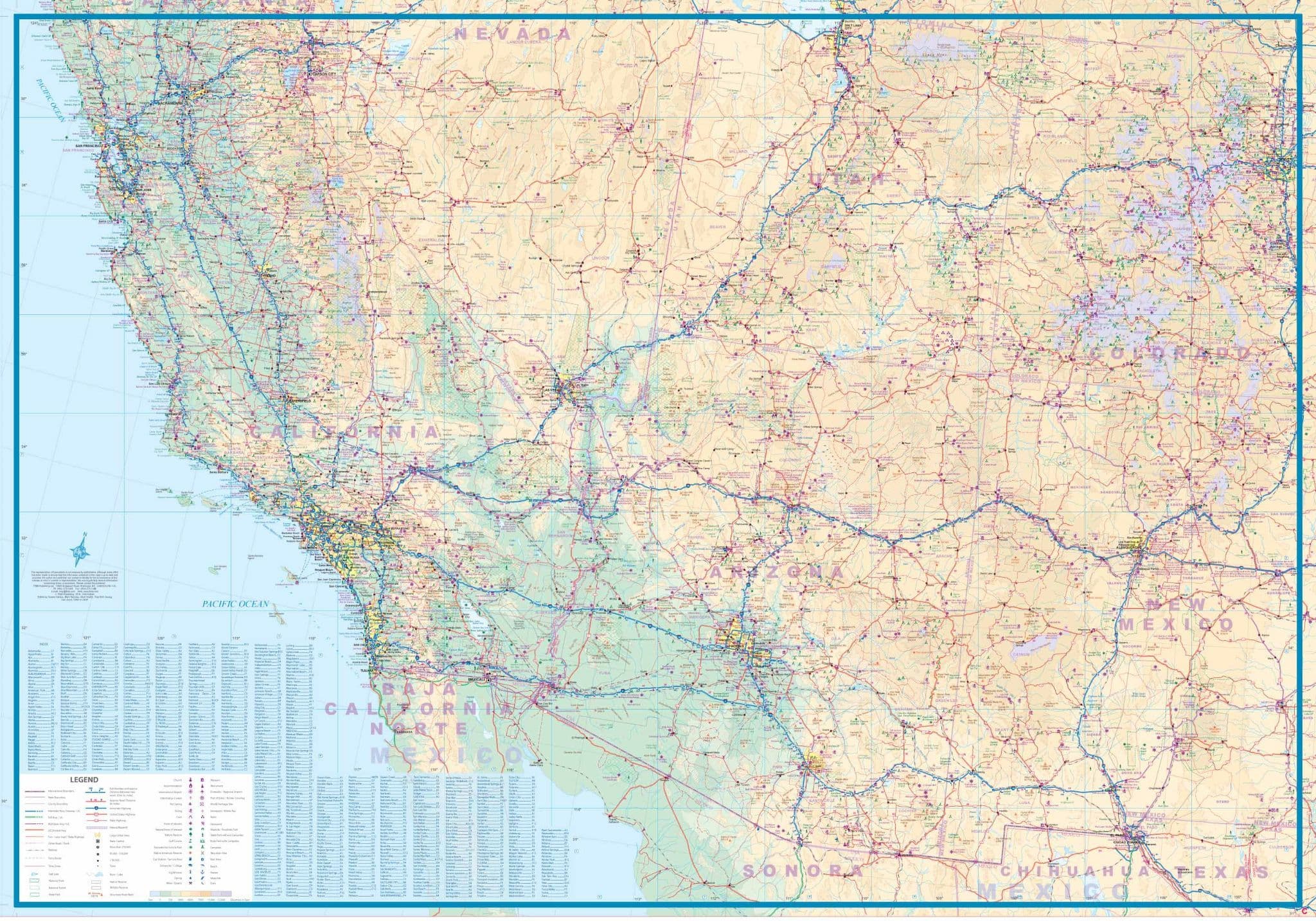 USA Western Railroads & Highways Travel Map - ITM