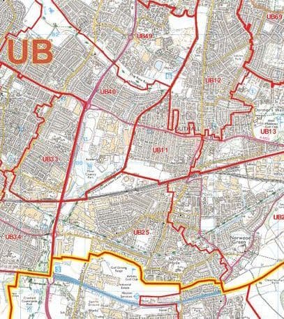 Uxbridge - UB - Postcode Sector Wall Map