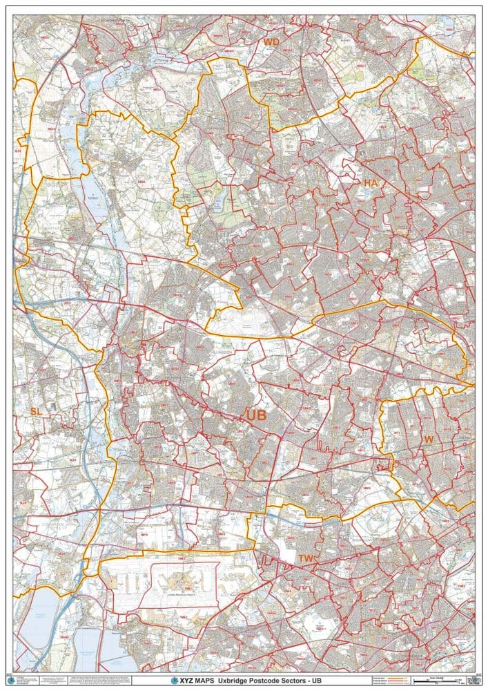 Uxbridge - UB - Postcode Sector Wall Map