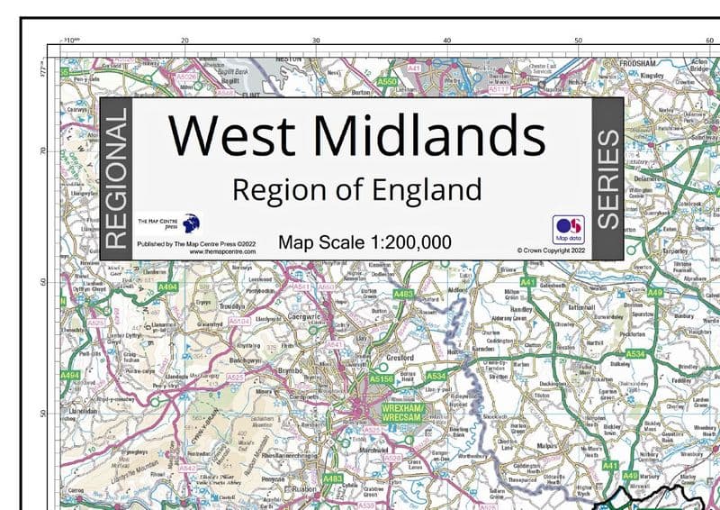 West Midlands - Region of England Wall Map