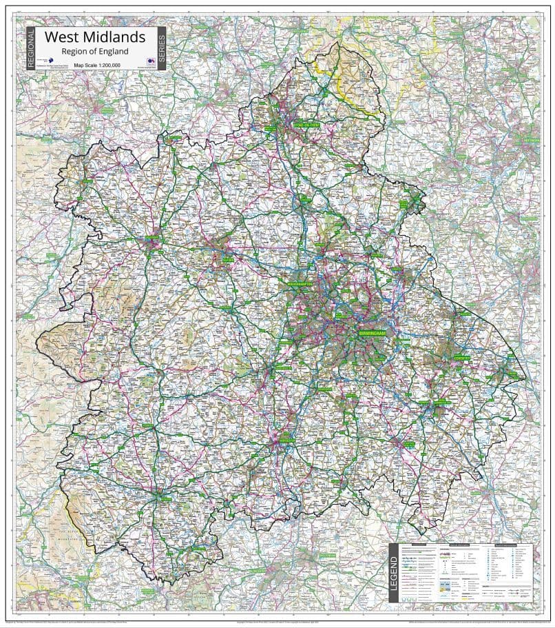 West Midlands - Region of England Wall Map