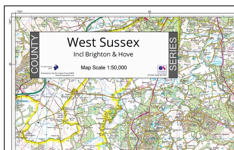 West Sussex - Extra Large County Wall Map - 150 x 110cm