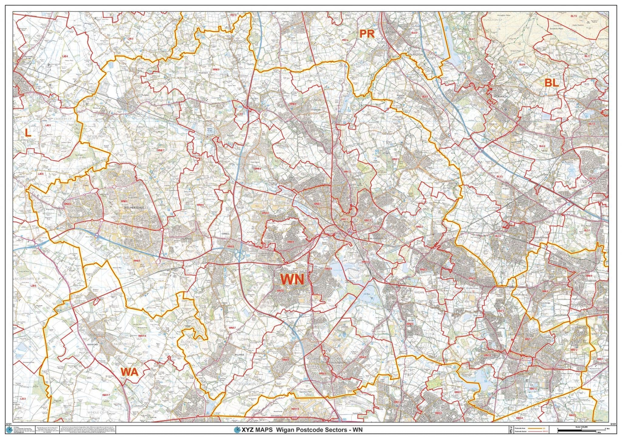 Wigan - WN - Postcode Sector Wall Map