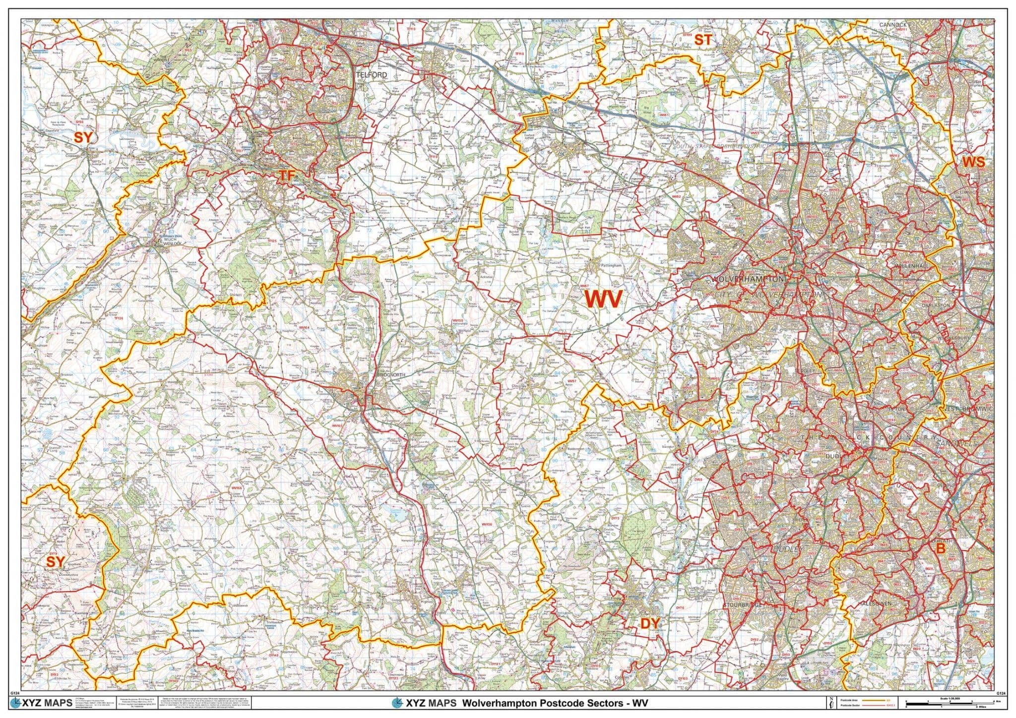 Wolverhampton - WV - Postcode Sector Wall Map