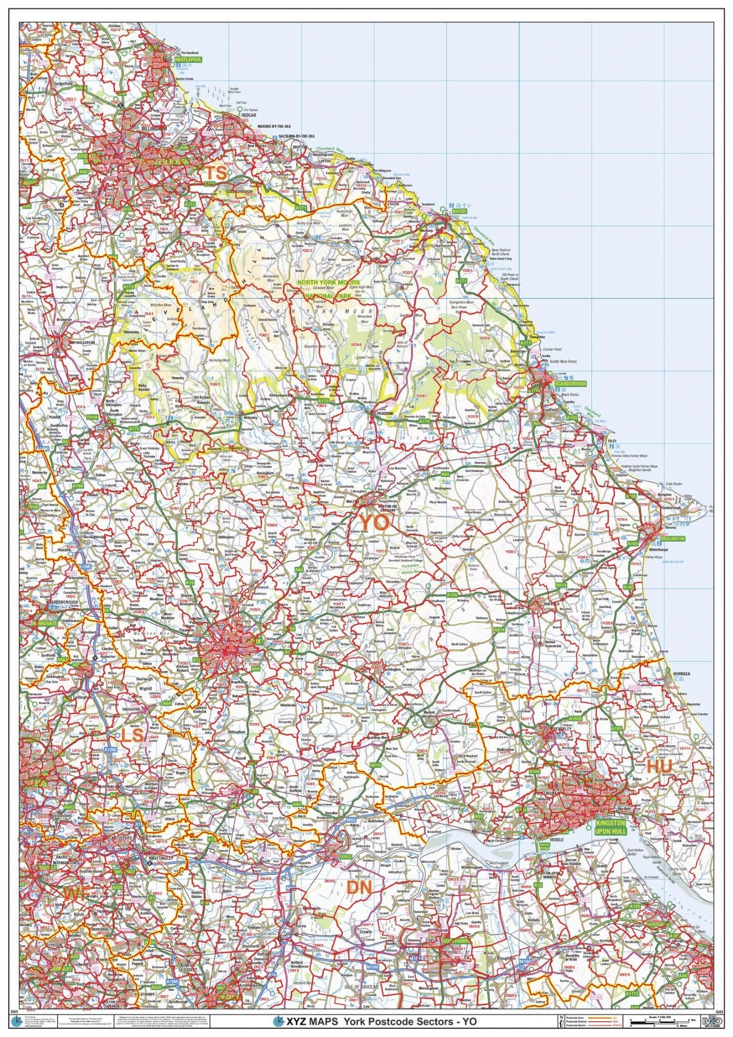 York - YO - Postcode Sector Wall Map