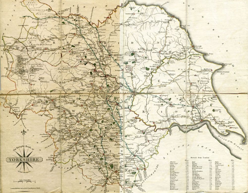 Yorkshire County Map by John Cary 1790 - Reproduction