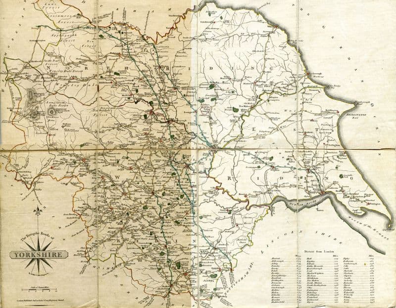 Yorkshire County Map by John Cary 1790 - Reproduction