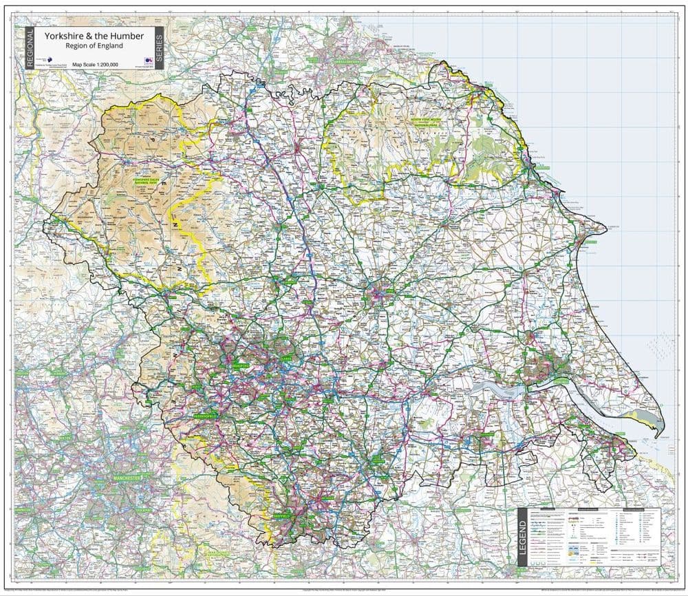 Yorkshire & the Humber - Region of England Wall Map