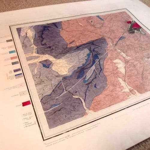 VICTORIAN HAND-COLOURED ANTIQUE GEOLOGICAL MAP OF THE LUDLOW AREA 1884