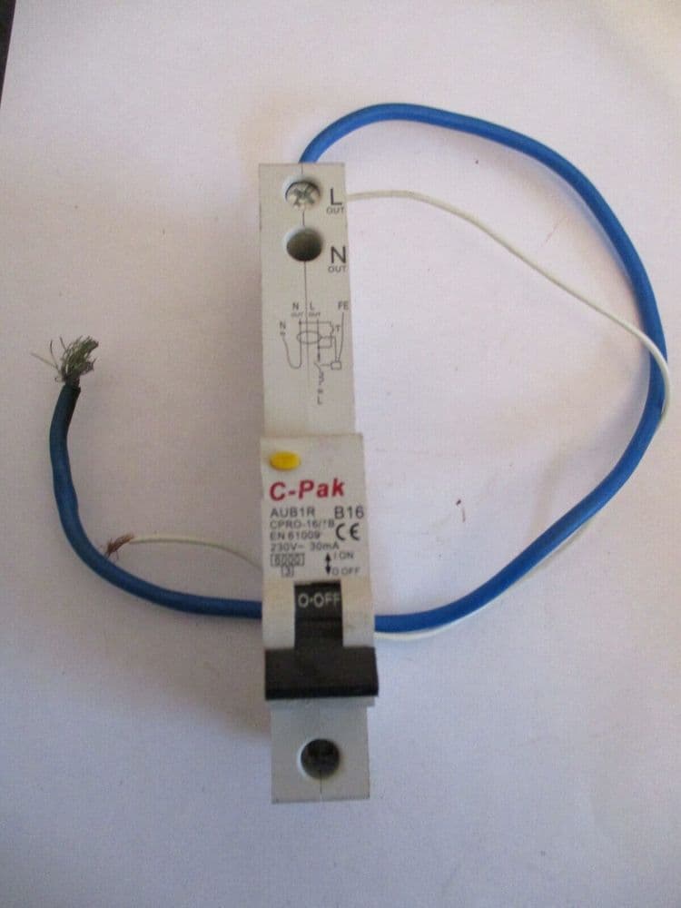 C-PAK AUB1R B16 16 AMP 30mA 6KA SINGLE POLE RCBO CIRCUIT BREAKER
