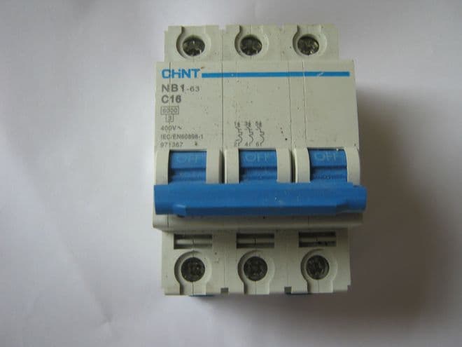 CHINT NB1-63 C16 16 AMP TRIPLE POLE MCB CIRCUIT BREAKER
