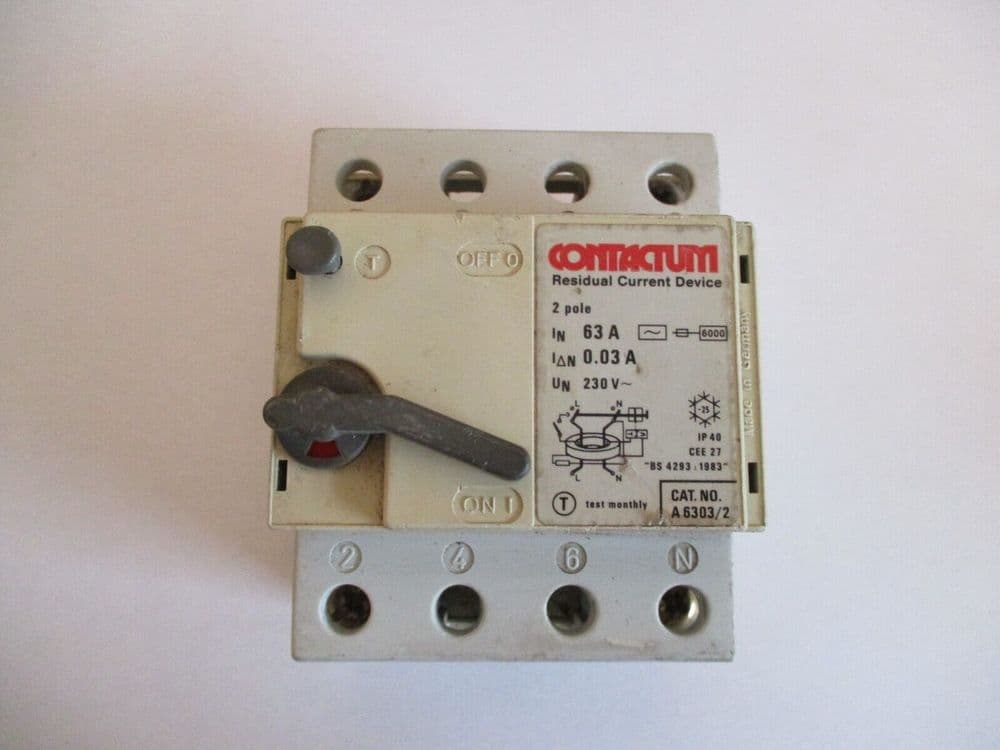 CONTACTUM 63 AMP 30mA A6303/2 2 POLE RCD CIRCUIT BREAKER