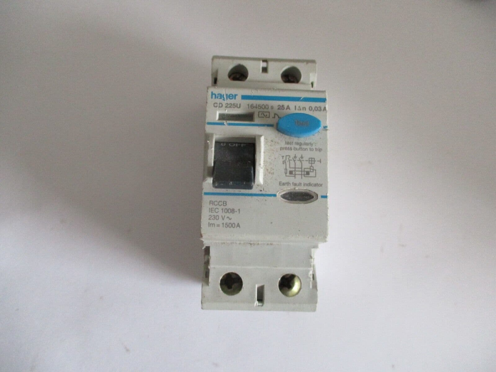 HAGER CD 225U 25 AMP 30mA 164500 RCCB CIRCUIT BREAKER