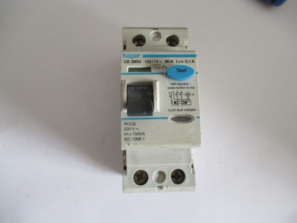 HAGER CE 280U 80 AMP 100mA 165174 RCCB CIRCUIT BREAKER