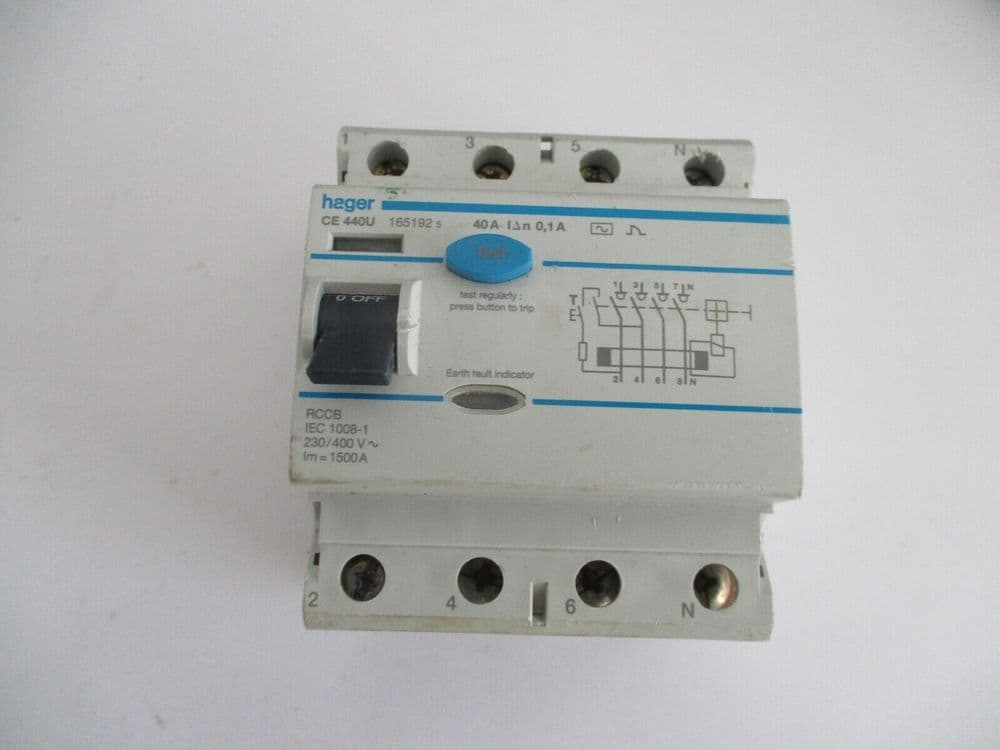 HAGER CE 440U 40 AMP 100mA 4 POLE RCCB CIRCUIT BREAKER