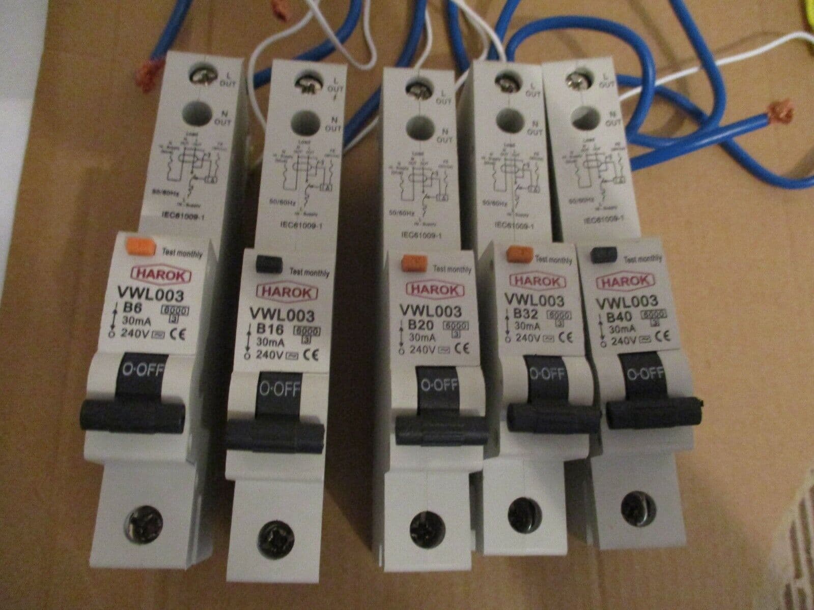 HAROK VWL003 B6 B16 B32 B40 6KA SINGLE POLE RCBO CIRCUIT BREAKERS
