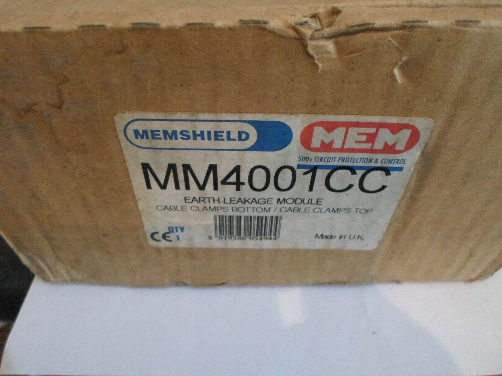 MEM MEMSHIELD MM4001CC EARTH LEAKAGE MODULE CABLE CLAMPS BOTTOM/ TOP