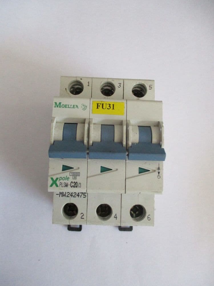 MOELLER C20 20 AMP PLSM-C20/3 10KA TRIPLE POLE MCB CIRCUIT BREAKER