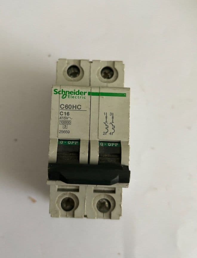SCHNEIDER C60HC C16 16 AMP 25659 DOUBLE POLE MCB CIRCUIT BREAKER