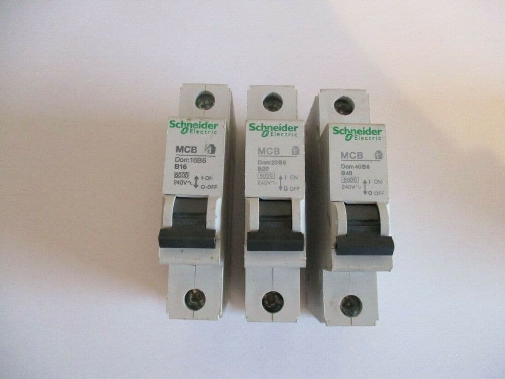 SCHNEIDER ELECTRIC DOM RANGE B6 B10 B16 B20 B32 B40 B50 6KA SINGLE POLE MCB S