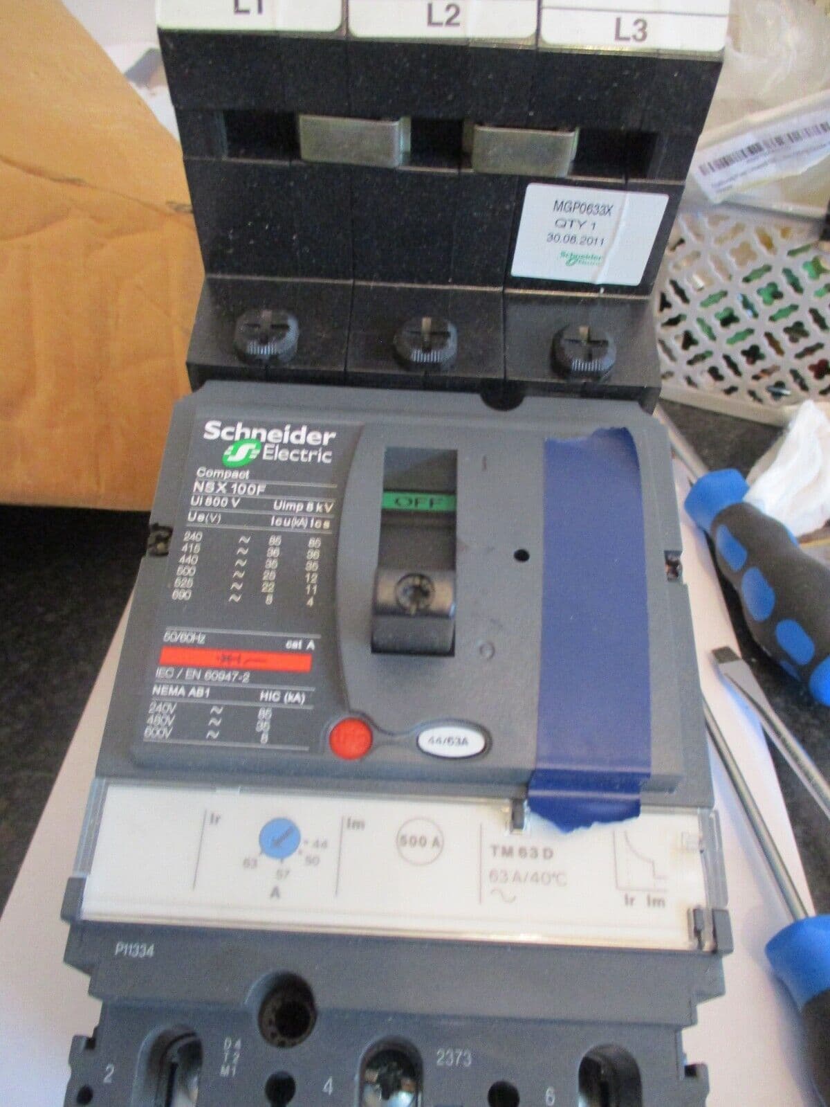 SCHNEIDER NSX100F MGP0633X TM63D 63 AMP ADJUSTABLE MCCB CIRCUIT BREAKER