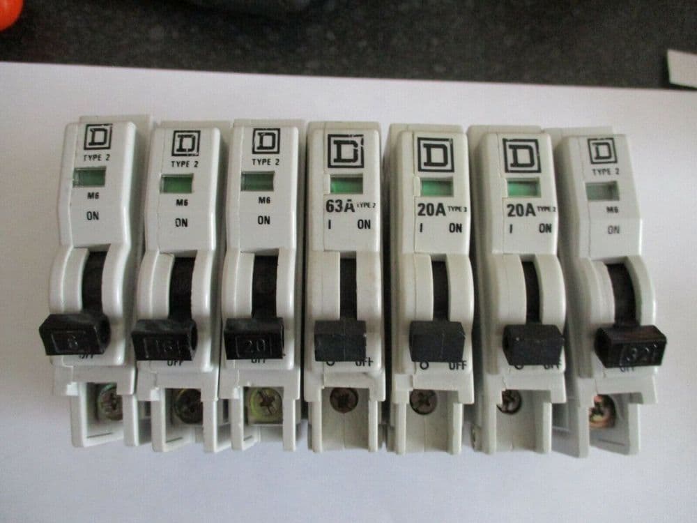 SQUARE D QOE 6 10 16 20 32 45 63 AMP TYPE 1 / 2 / 3 M6 /M9 MCB CIRCUIT ...