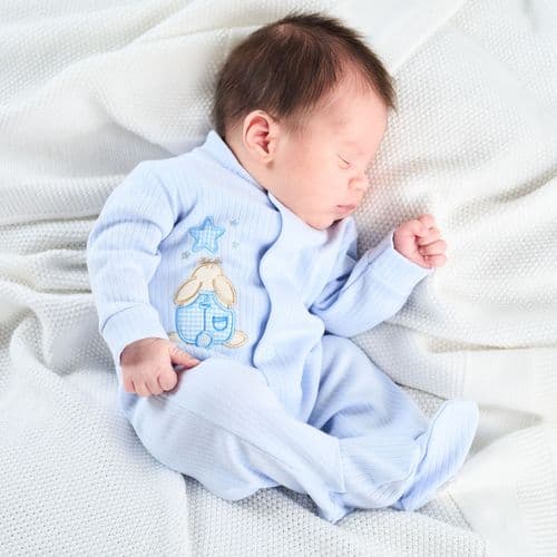 A20355 Rabbit & Star Ribbed Sleepsuit Blue