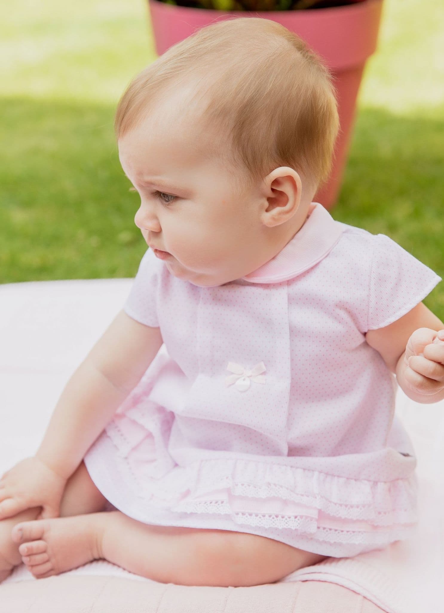 AV6083A Girls Spotty Cotton Ruffle Dress and Pants