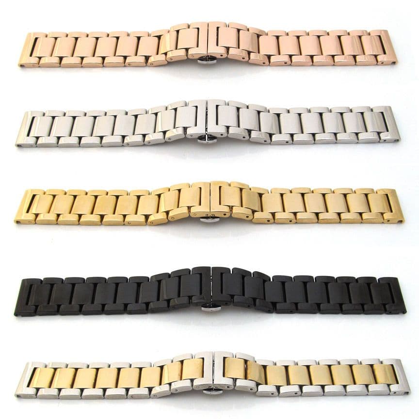 New Watch Strap Bracelet STAINLESS STEEL SOLID LINK Band Hidden ...