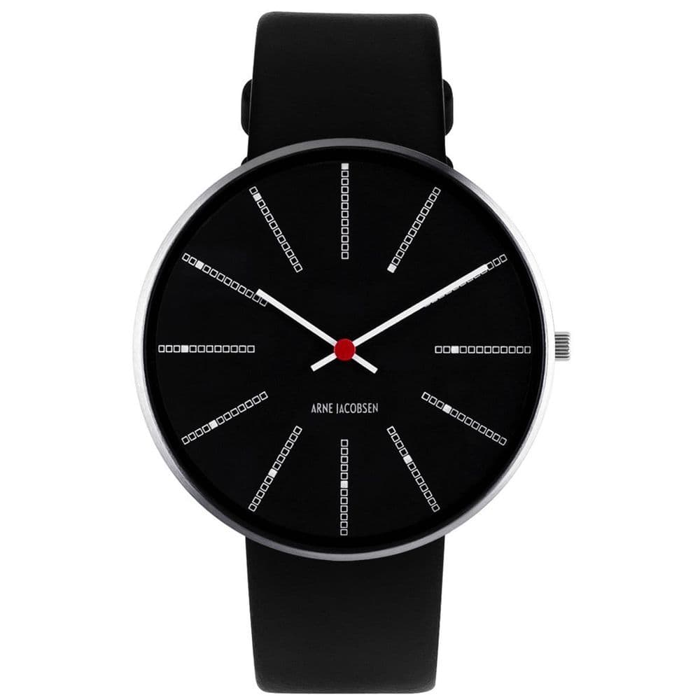 Arne Jacobsen Bankers Watch Black Dial Medium 40mm with Black Leather ...