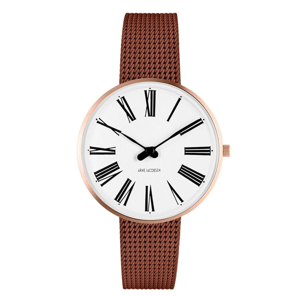 Arne Jacobsen Roman Watch Small 34mm Rose Gold with Copper Mesh Strap ...