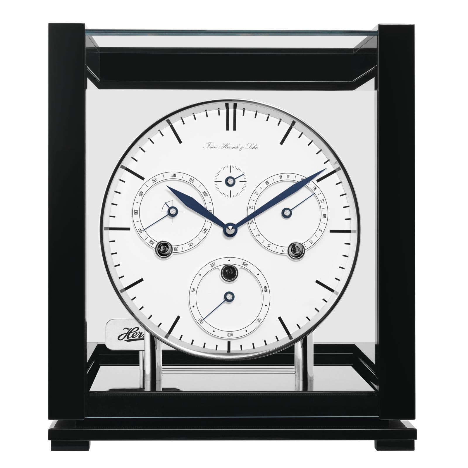Hermle 23059-030352 Perpetual Calendar Table Clock - Black White Dial