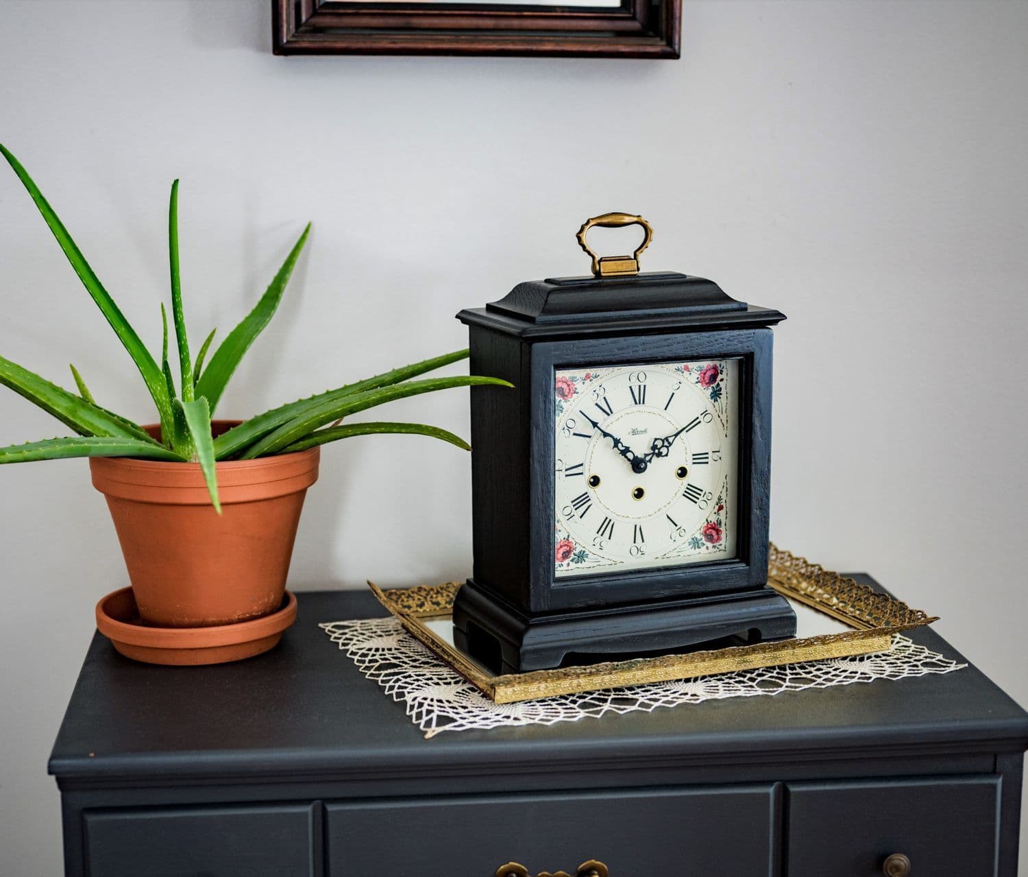 Hermle Austen 22915-V80340 Vintage Style Black Mechanical Table Clock