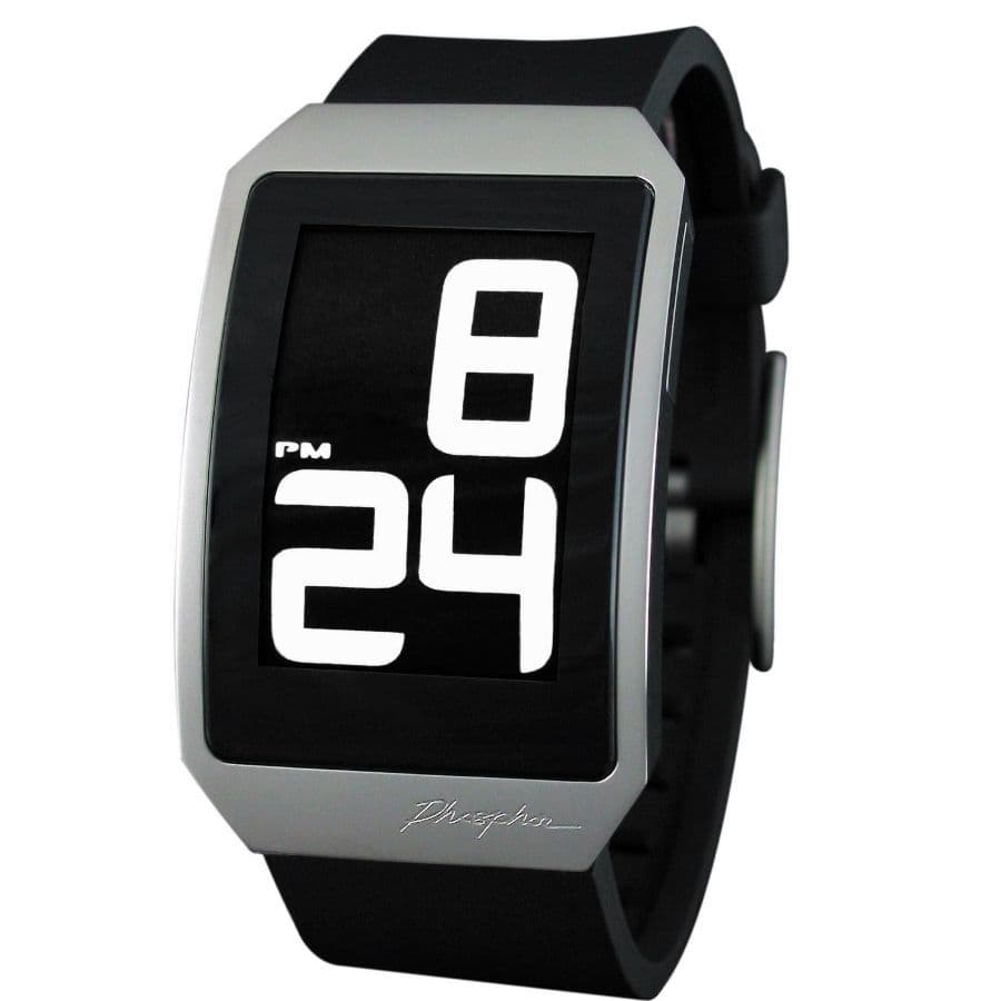 Phosphor E-Ink Digital Hour Clock Gents Watch with Black Polyurethane ...