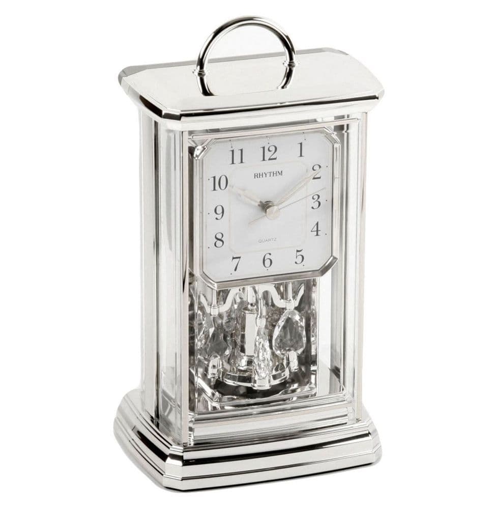 Rhythm Silver Oblong Mantel Clock with Rotating Pendulum 4SG771WR19