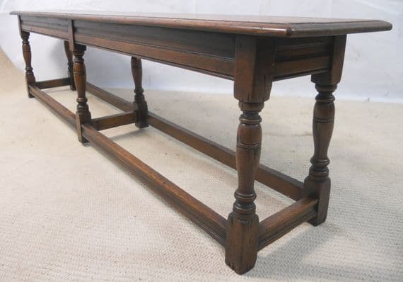 Antique Jacobean Style Long Oak Bench Seat - SOLD