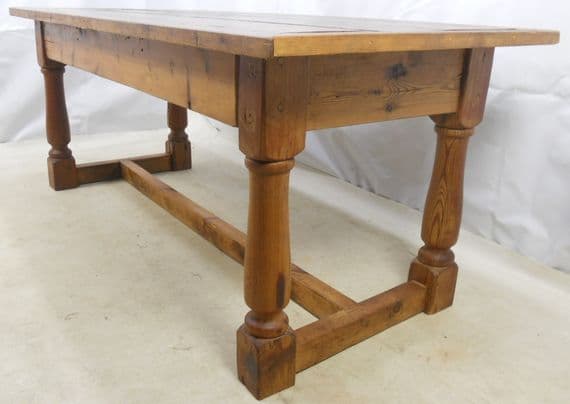 Antique Style Heavy Pine Refectory Dining Table