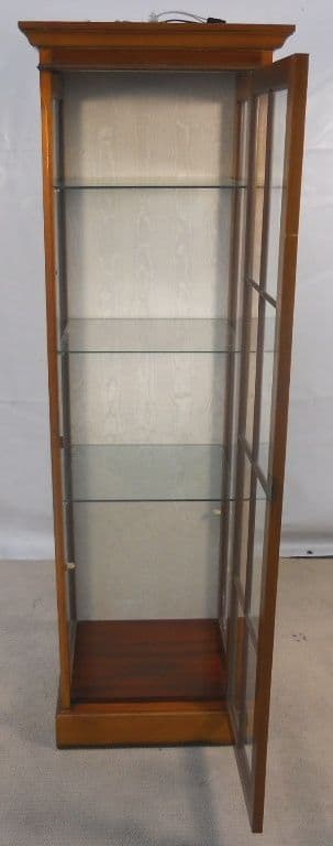 Antique Style Yew Tall Narrow Display Cabinet - SOLD