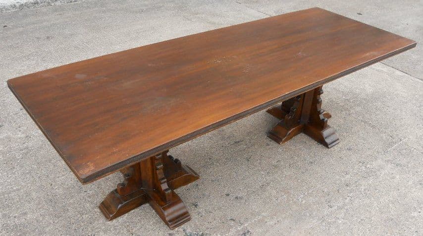 Antique Tudor Style Large Oak & Walnut Refectory Dining Table