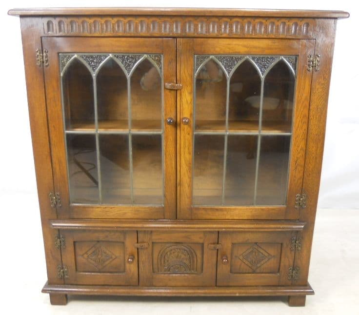 Bookcase Oak Leaded Glazed Standing Bookcase by Old Charm - SOLD